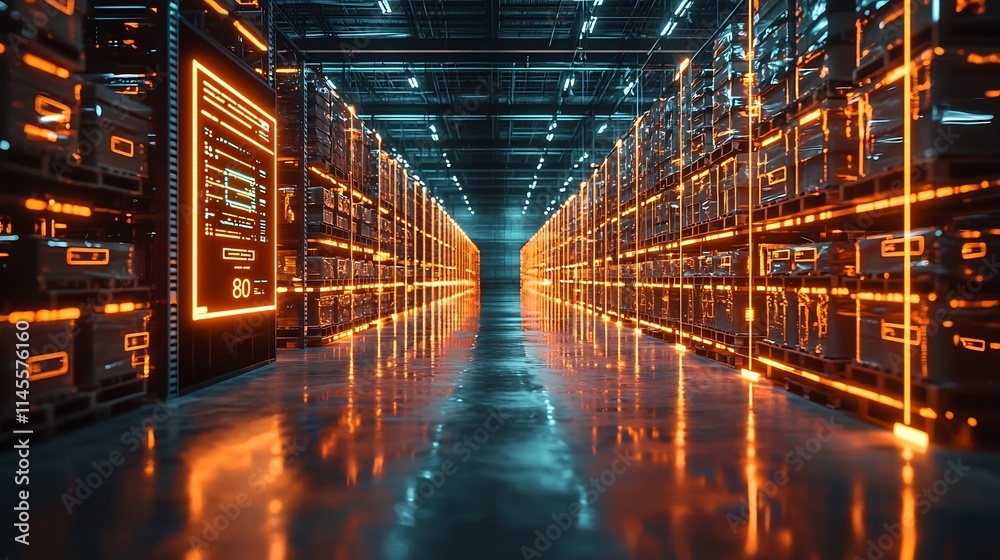 Ilustración de Stock Futuristic holographic inventory management system ...