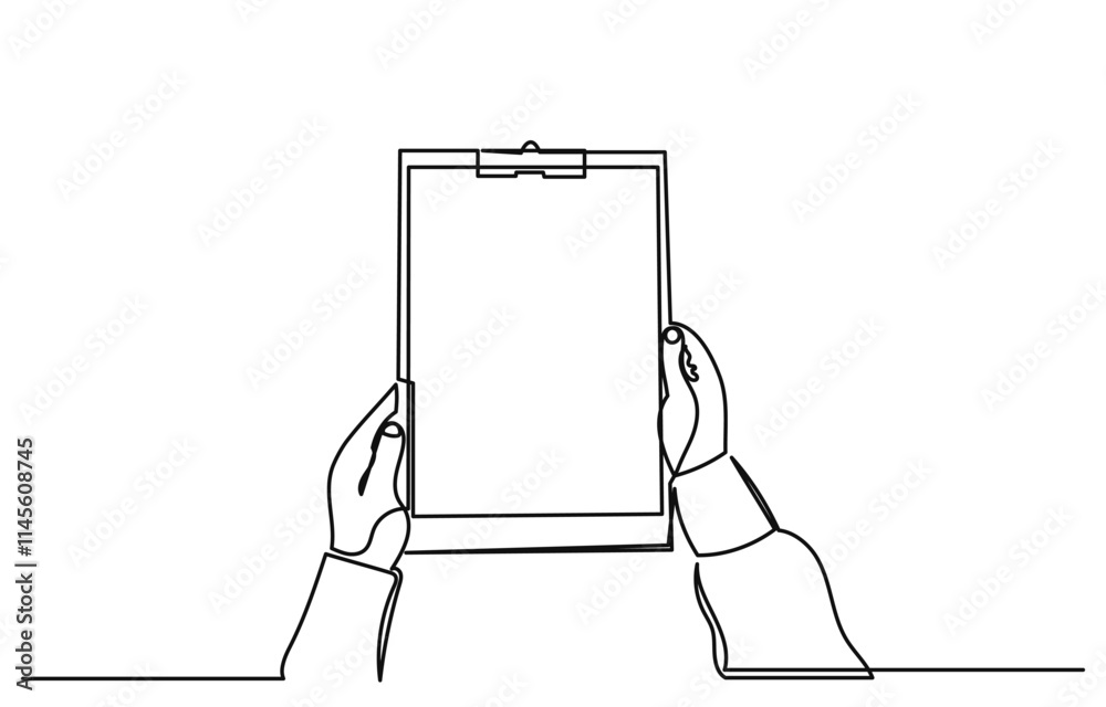 continuous line drawing of hands holding a clipboard with the checklist ...