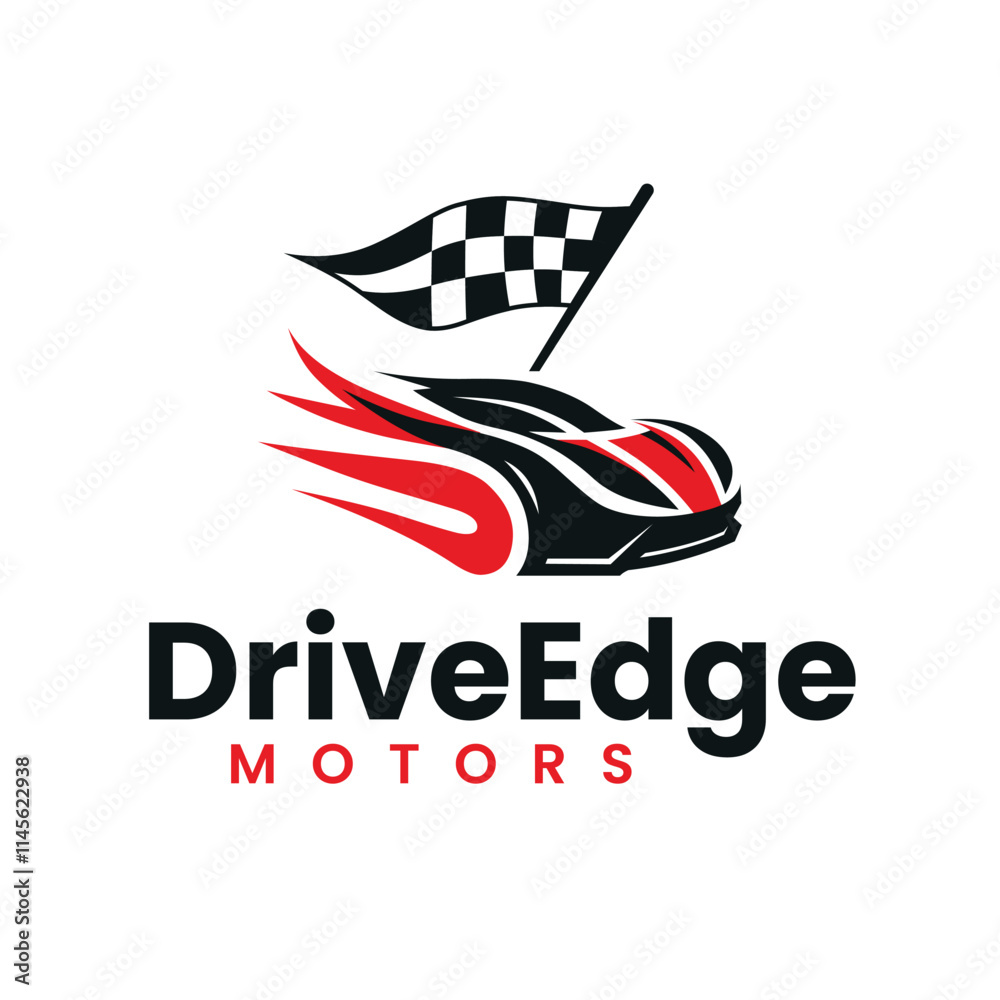 Car with Streamlined Curves and Checkered Flag Logo Design Stock Vector ...