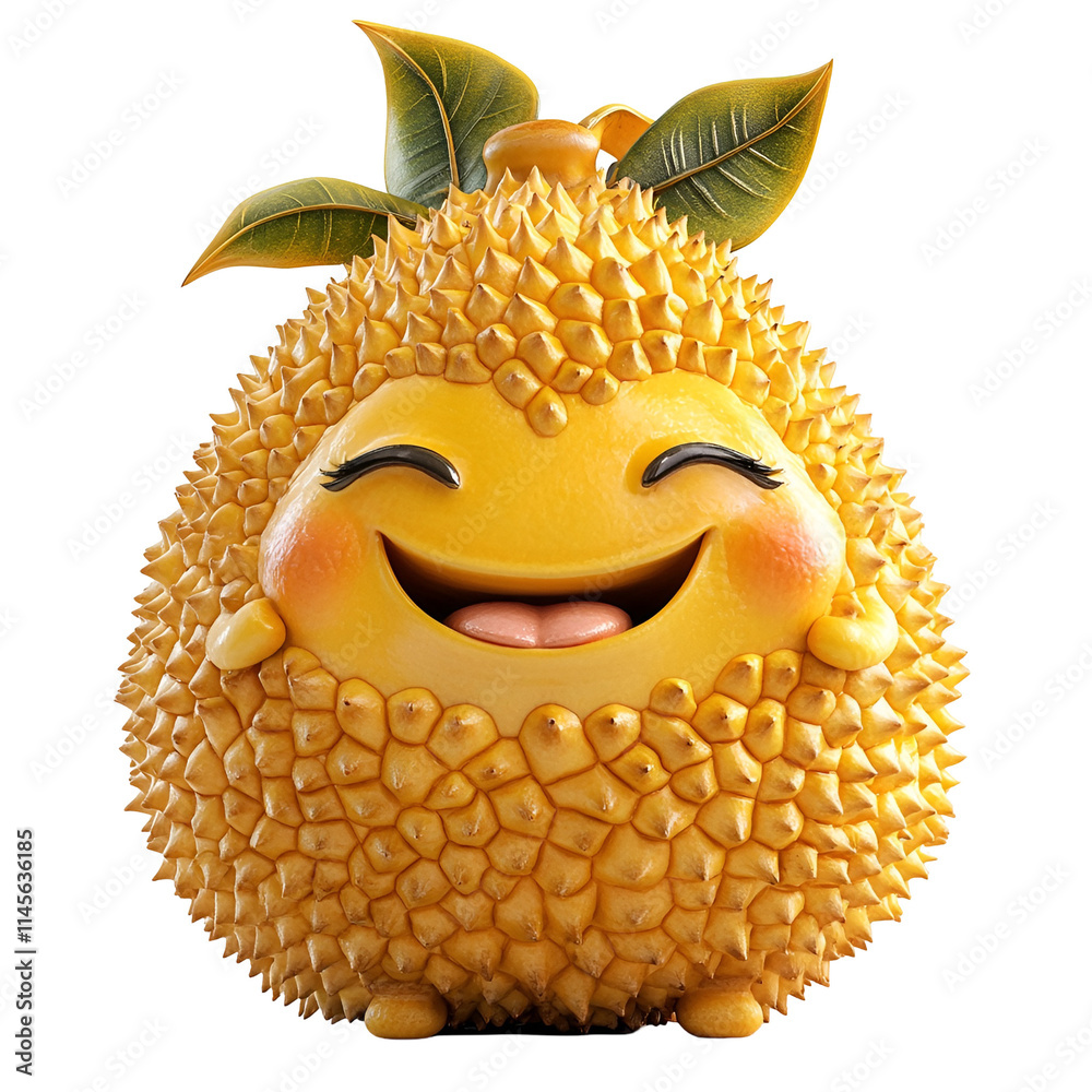 Front view full shot 3D illustration of a jackfruit with a face ...