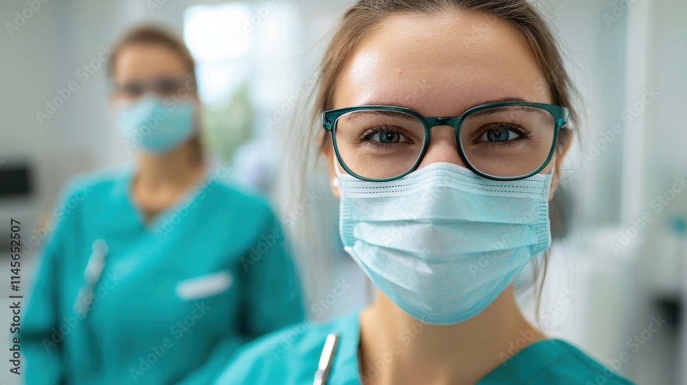 Healthcare professionals wearing masks hospital setting medical image ...