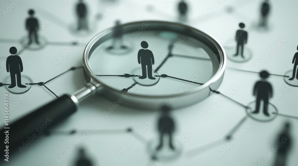 Human resources management hierarchy depicted through a magnifying ...