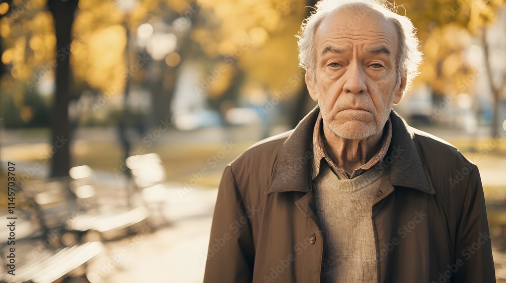 Elderly person standing alone, looking confused and uncertain ...