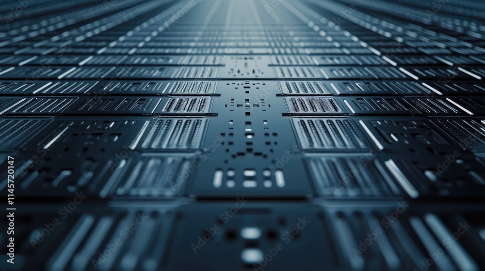 A high-resolution image of a microchip design on a wafer, showing its ...