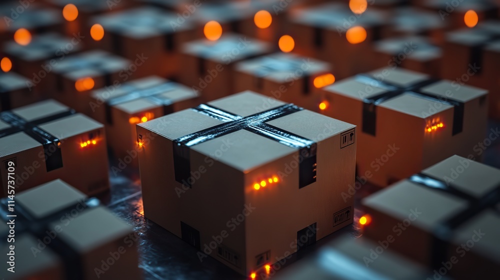 Boxes represent delivery logistics in a factory, courier service ...