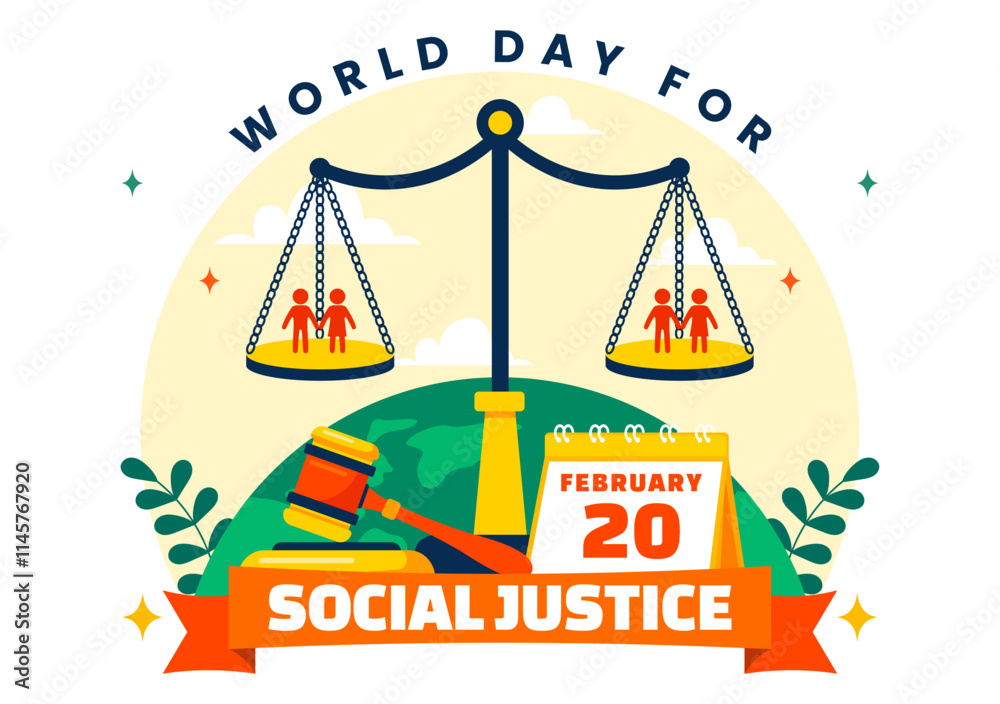 World Day of Social Justice Vector Illustration Featuring Scales and a ...