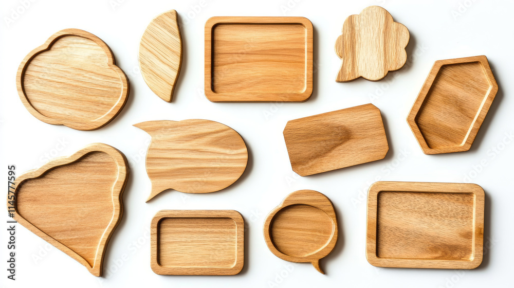 Cartoon set of wooden speech bubbles isolated on background. Vector ...