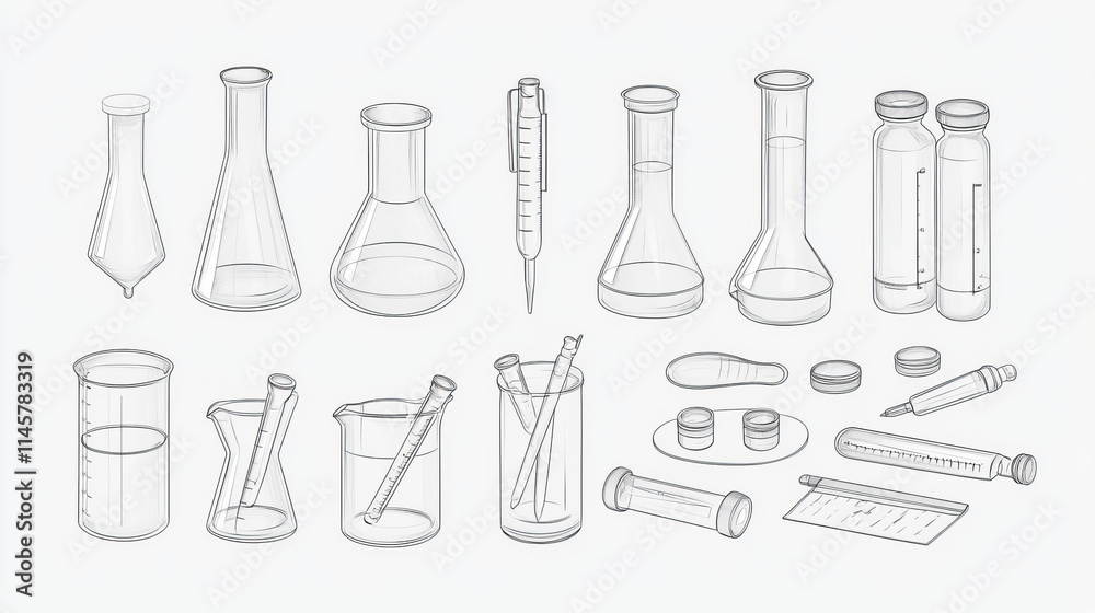 Realistic lab glassware set isolated on transparent background. Vector ...