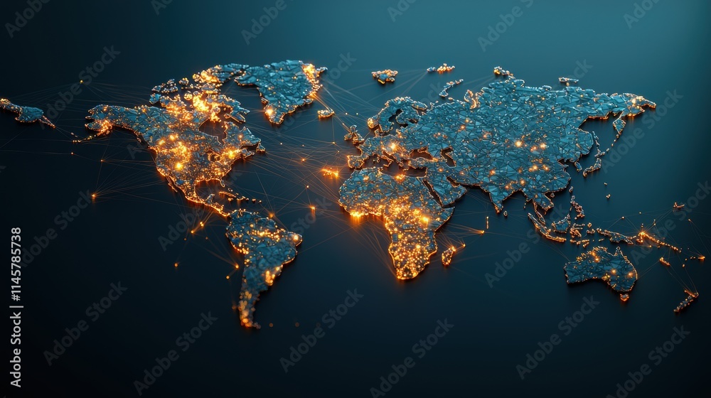World map overlaid with intricate trade routes connecting continents ...