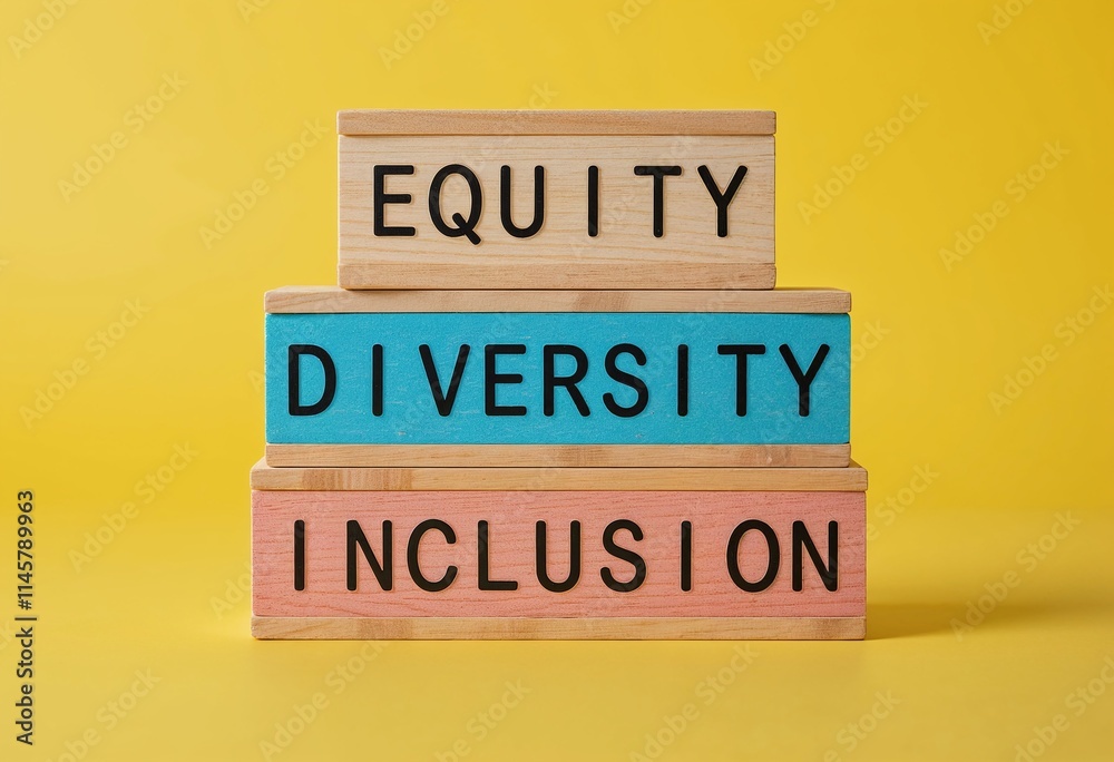 Blocks labeled Equity, Diversity, Inclusion on a colorful background ...