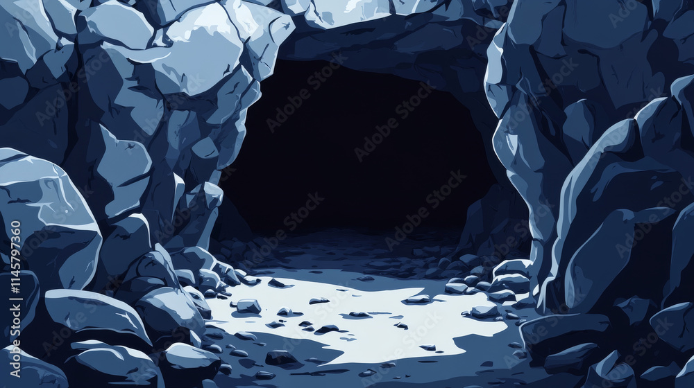 Stone cave entrance with empty white space inside. Vector template with ...