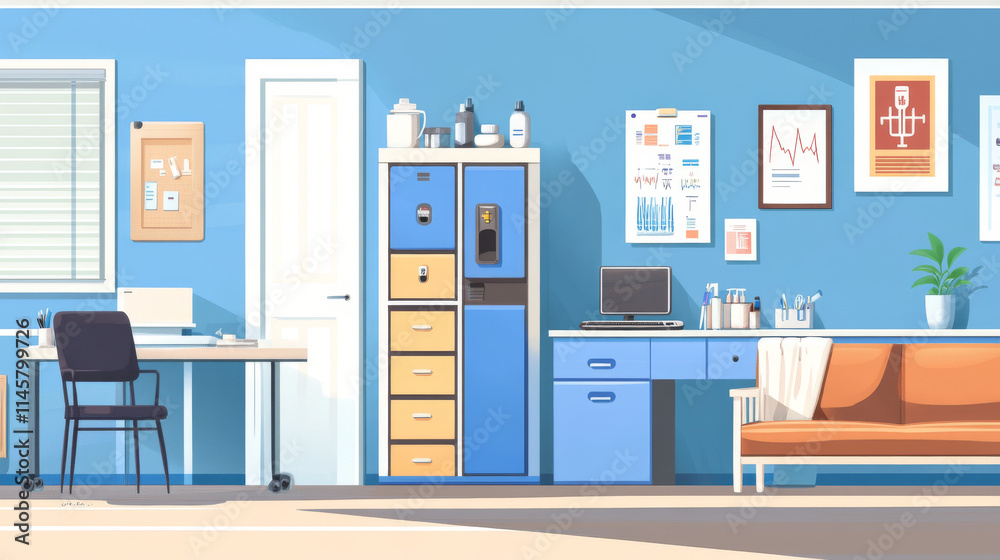 Medical office interior, empty clinic room with doctor stuff, hospital ...