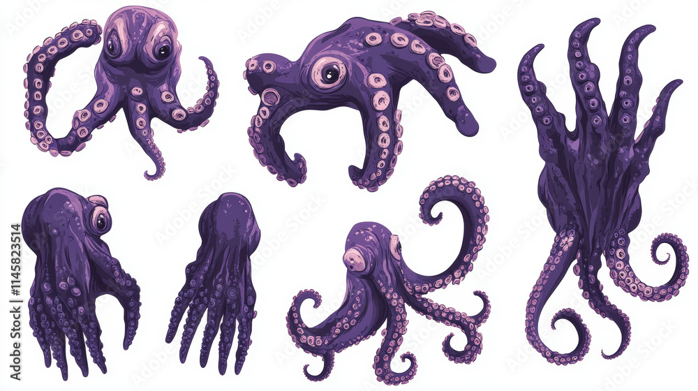 Tentacles of octopus, squid or kraken. Vector cartoon set of scary sea ...
