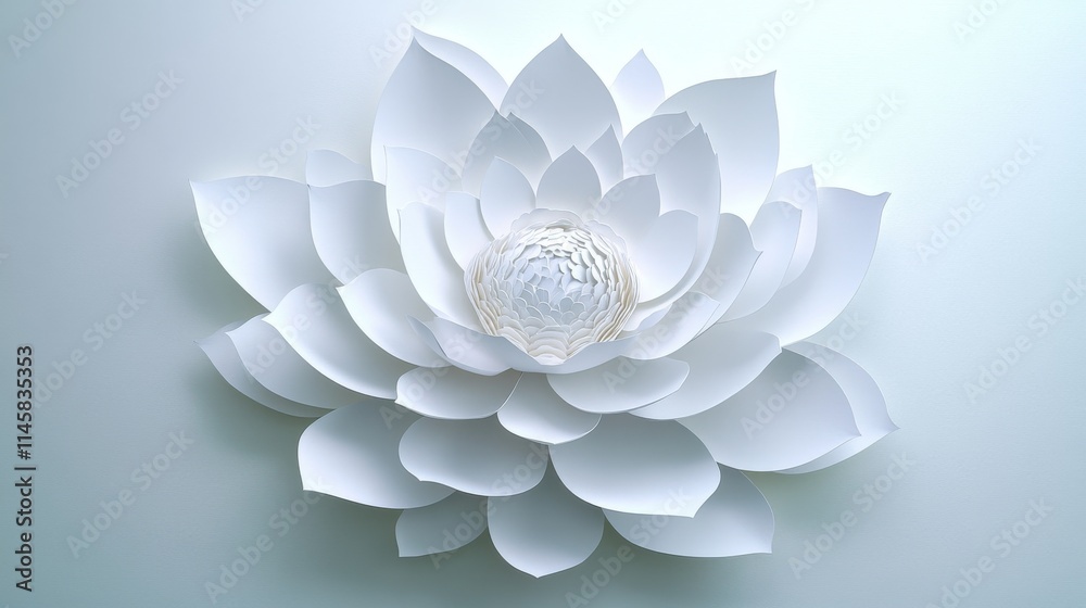 12.A paper-cut lotus flower in pristine white, with intricate petal ...
