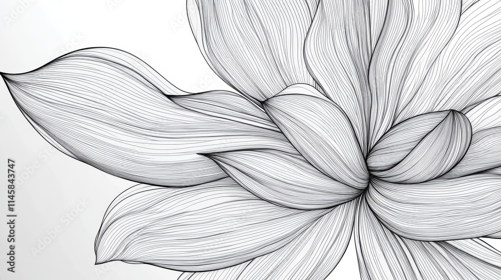 40.A black-and-white abstract line illustration of a lotus flower, with ...
