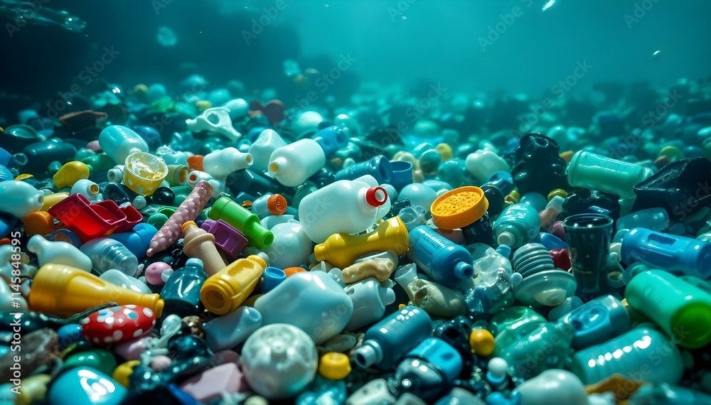 A depiction of plastic waste in ocean waters, underscoring the critical ...