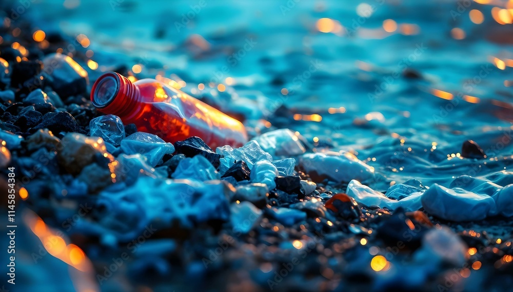 An ocean landscape strewn with plastic waste, underscoring the pressing ...