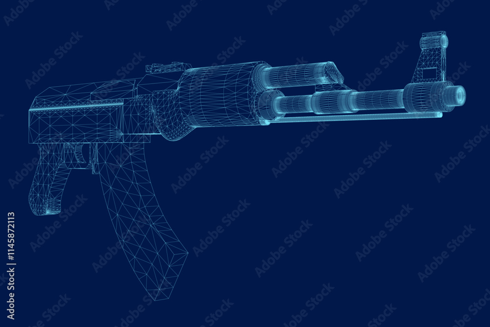 assault rifl wireframe. weapon and army symbol. isolated vector image ...