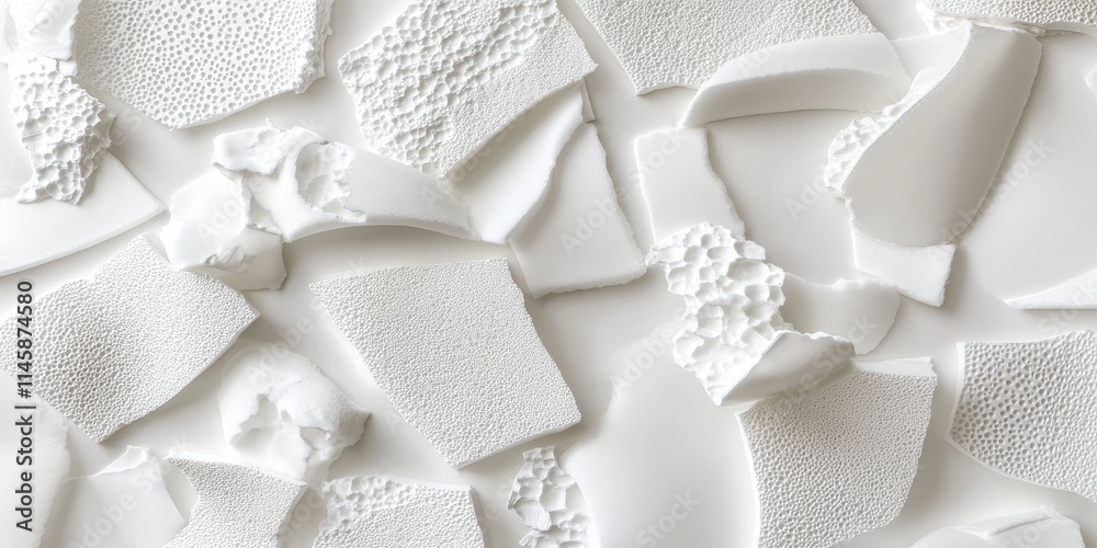 Close up of various shapes of styrofoam sheets on a white background ...