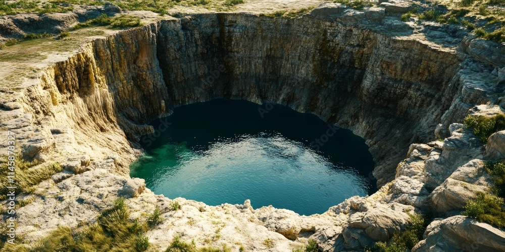 Sinkhole or open pit along the shoreline when water levels are at their ...