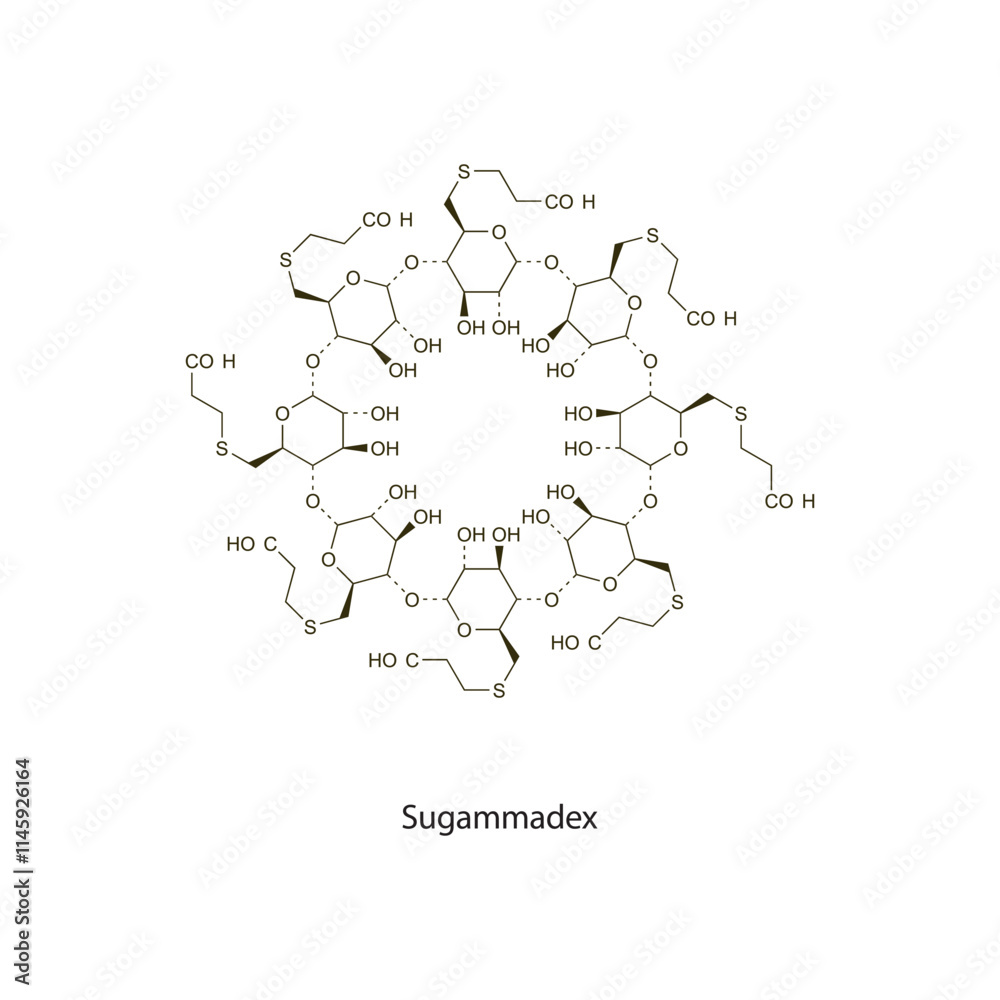 Sugammadex flat skeletal molecular structure Selective relaxant binding ...