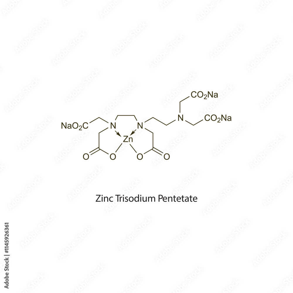 Zinc Trisodium Pentetate flat skeletal molecular structure chelator ...