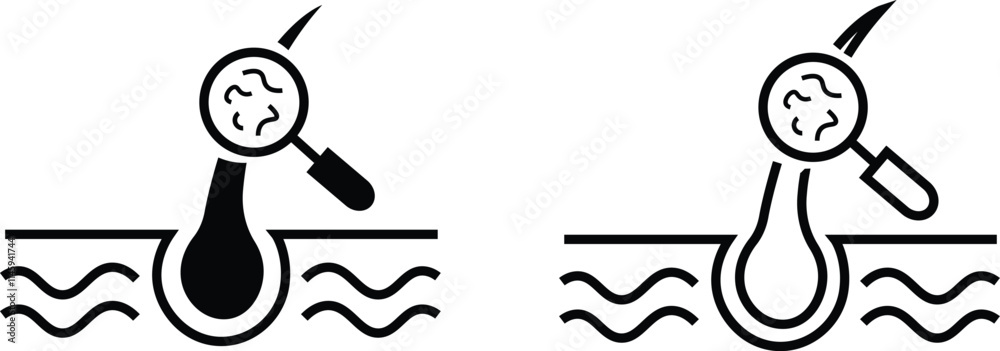 Vector de Stock Hair follicle cosmetic line and flat icon set. Vector ...