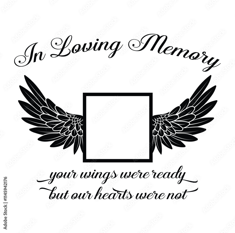 In Loving Memory vector sign with heart and angel wings memorial quote ...