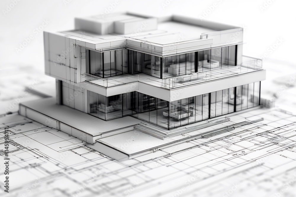 Blueprint drawing of modern home detailed floor plans architectural ...