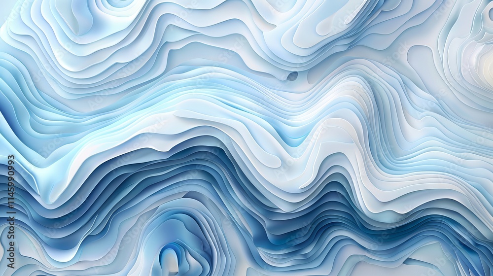 Ultra-wide abstract topographic contour map with blue gradient lines ...