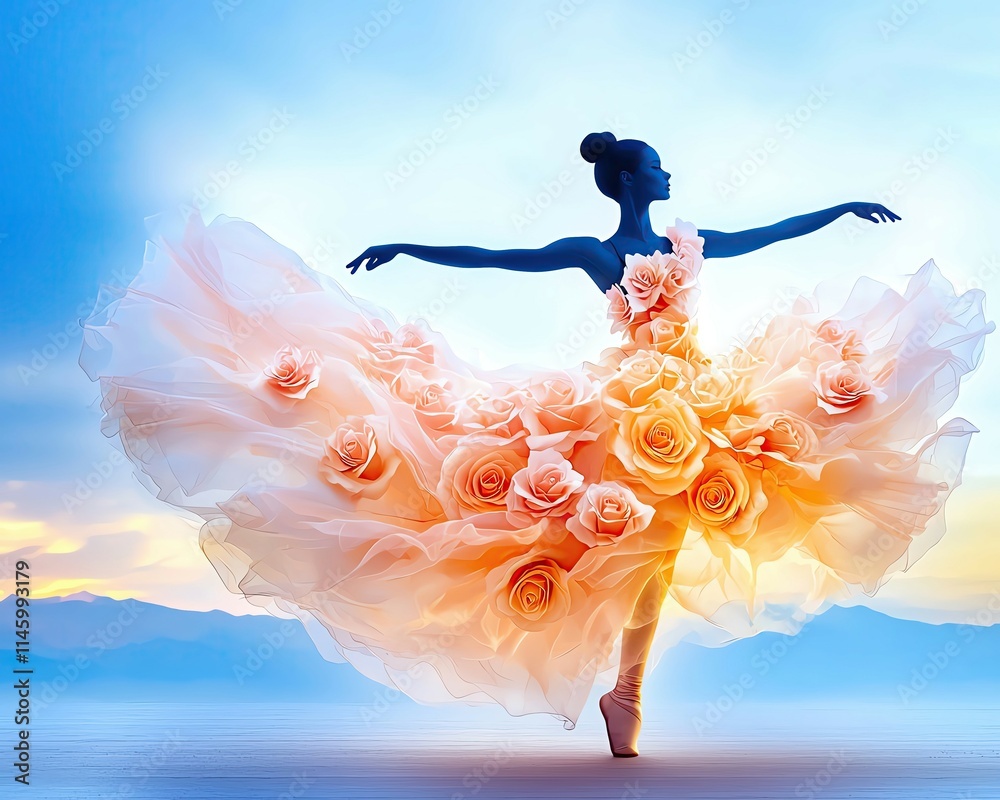 Surreal floral ballerina fantasy art with rose dress and graceful pose ...