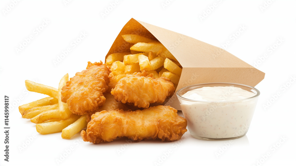 Crispy Fish and Chips with Tartar Sauce: A delectable image of golden ...
