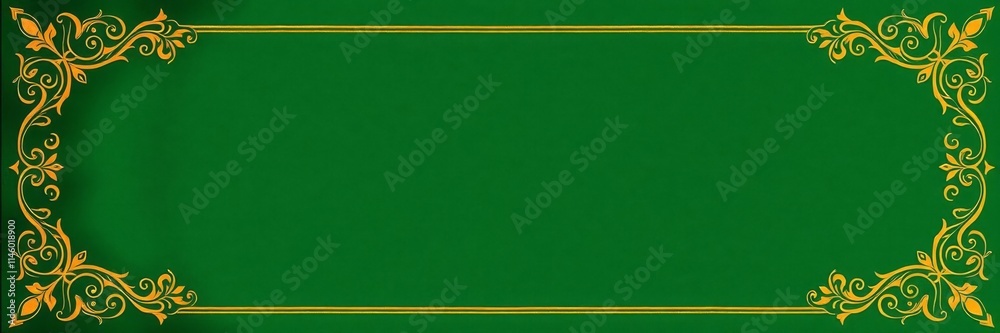 ornate borders and golden filigree on green background with space for ...
