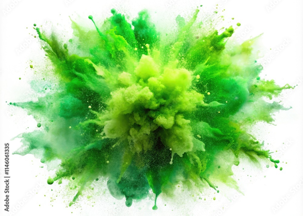 Exploding green watercolor, captured aerially, creates a dynamic ...