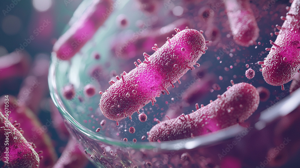 Microscopic Bacteria Pink Microbes in Petri Dish Microbiology Science ...