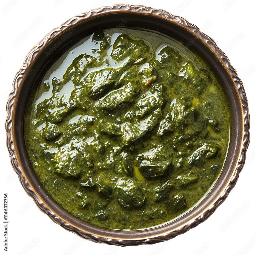 Top view of an extremely perfect looking Sarson Da Saag in a dark ...