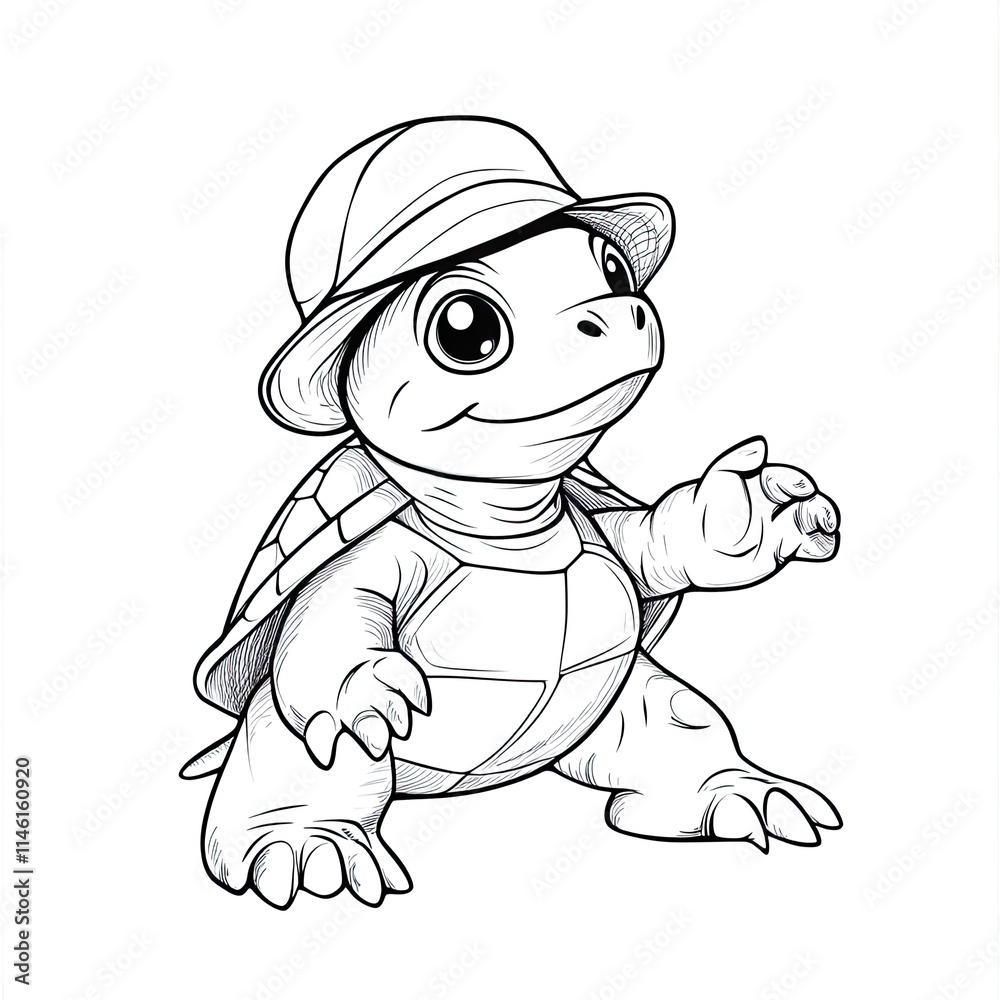 Adorable Turtle Wearing a Tiny Hat: Simple Coloring Page for Kids Stock ...