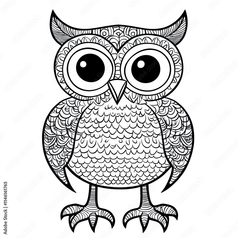 Simple Zentangle Owl Coloring Page for Kids: Easy Printable ...