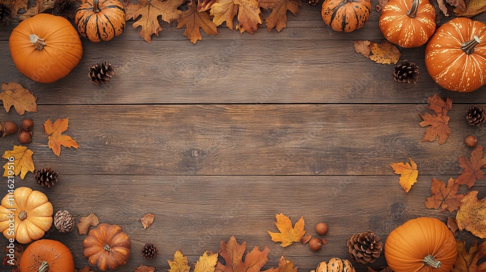 Autumn seasonal bottom border banner with pumpkins, fall leaves ...
