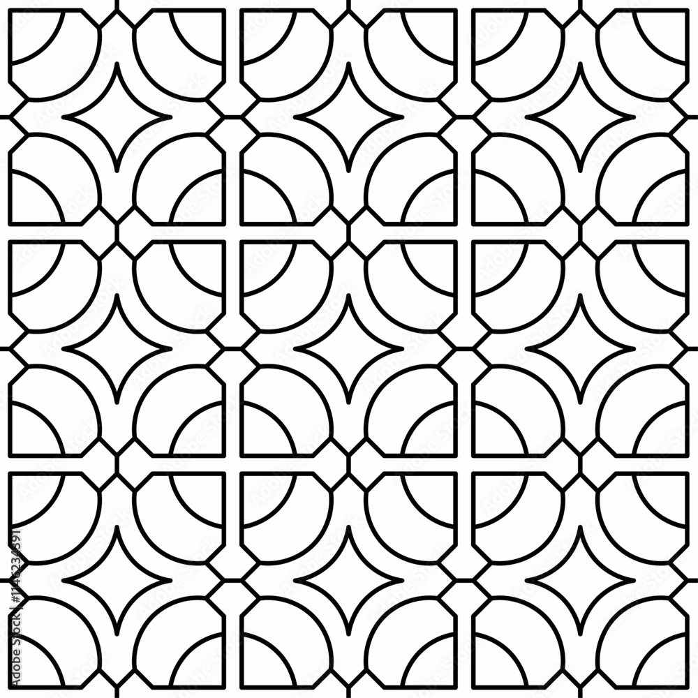 Seamless black and white geometric pattern consisting of semicircle and ...