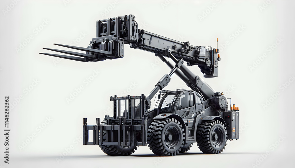 construction An isolated telehandler, positioned on a white background ...