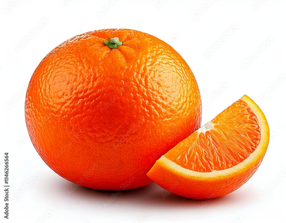 Orange fruit isolated on white background, bright color and textured ...