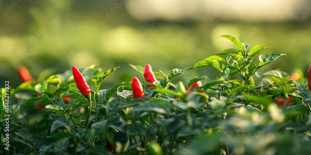 Vibrant detail of red chili peppers in a field, showcasing the beauty ...
