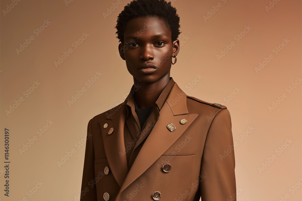 man wearing mocha mousse coloured blazer, mocha mousse background ...