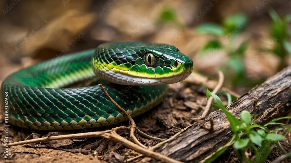 Ilustración de Stock Very closeup side view head of Green Tree Python ...