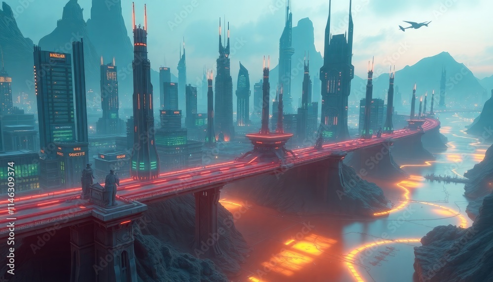 4K HD Wallpapers Alien City With Glowing Bridges And Skyscrapers Rising ...