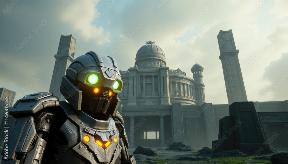 4K HD Wallpapers Robotic Guardian With Glowing Eyes Guarding A Massive ...
