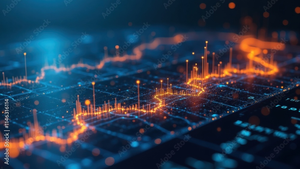 Digital representation of financial data exhibits fluctuating trends ...