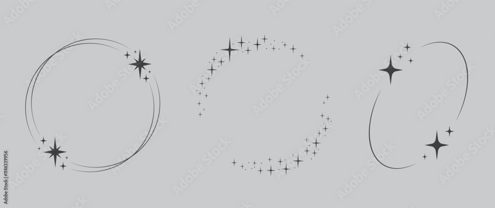 Stockvector Magic celestial arch frames and borders, y2k shapes of vector line minimal boho ...