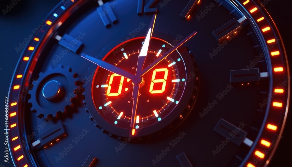 4K HD Wallpapers Massive Digital Clock Face With Glowing Gears And ...